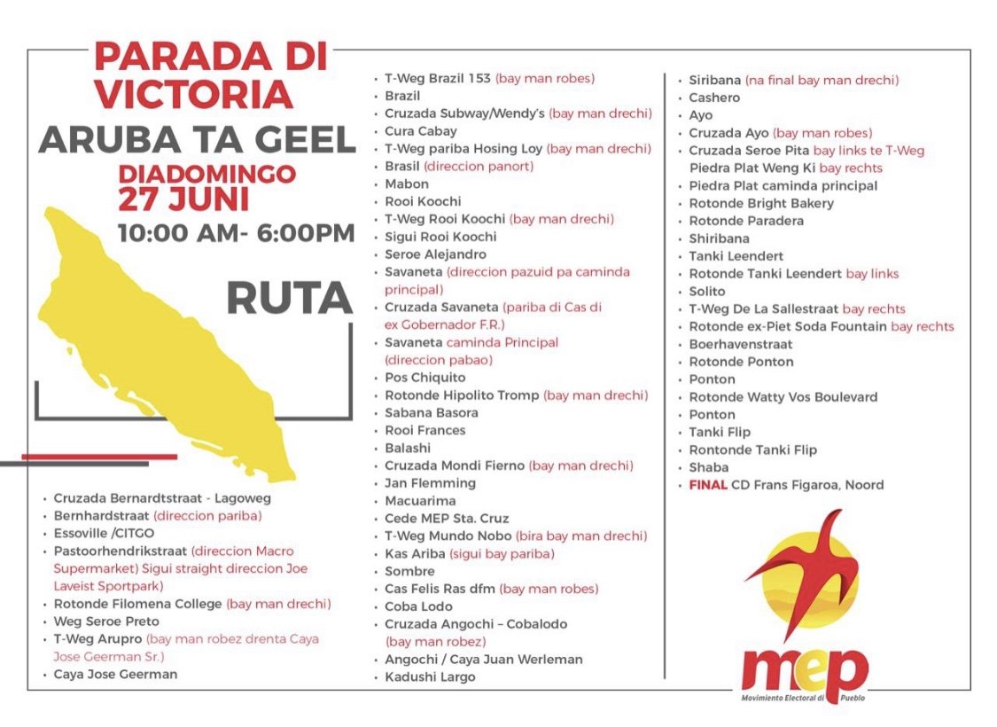 Partido MEP ta invita pueblo di Aruba pa e gran PARADA DI VICTORIA - EA ...