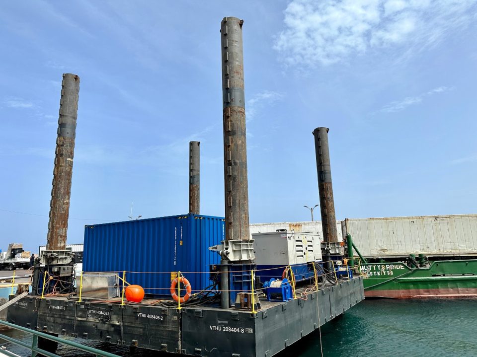 Pontoon assembled for off-land soil investigation Black Rocks Harbor ...
