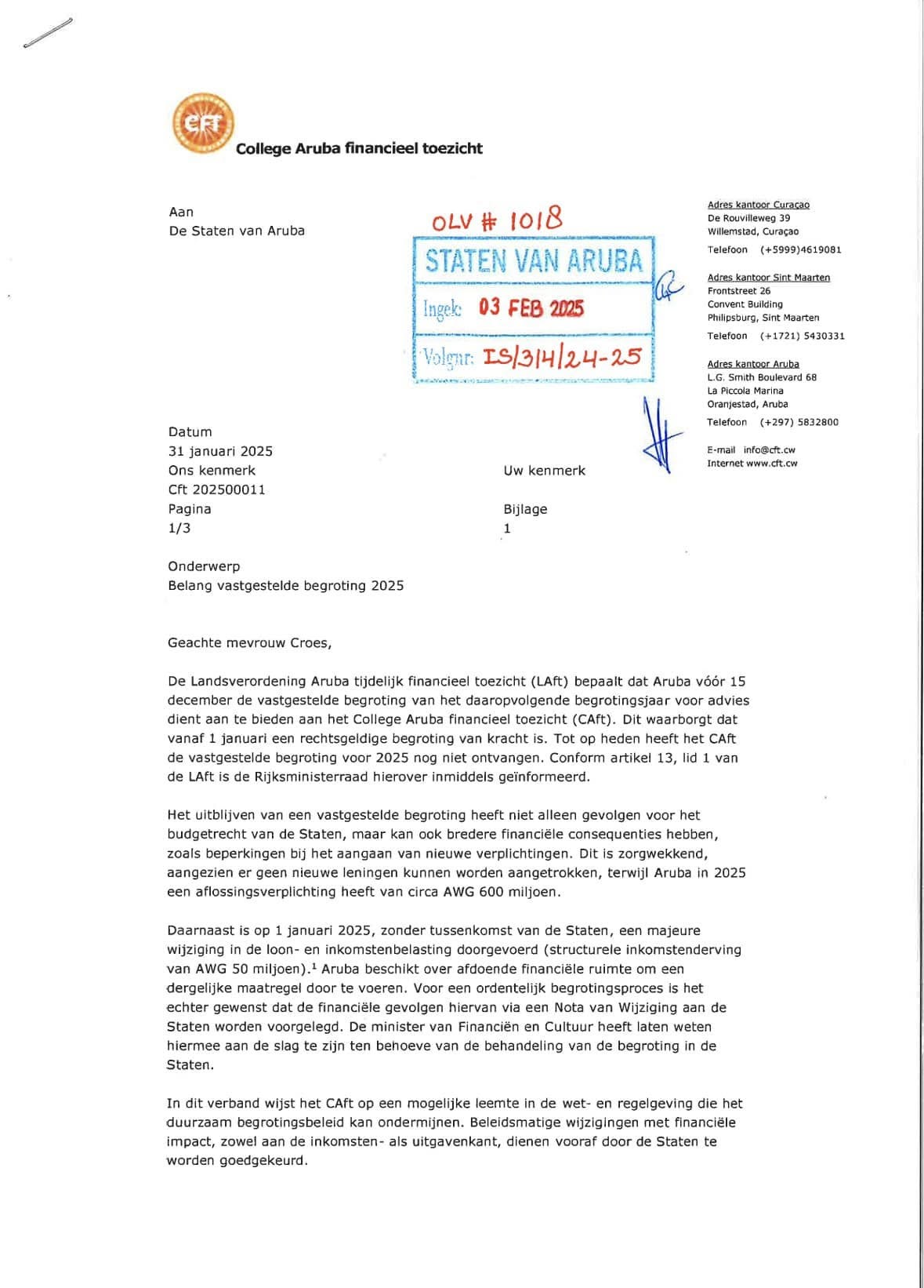 Prome minister ta elabora riba e carta di CAFT na parlamento di Aruba ...